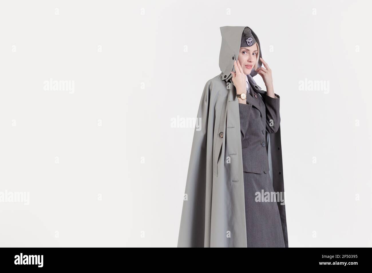 Woman actor reenactor in the historical uniform rad of the army during ...