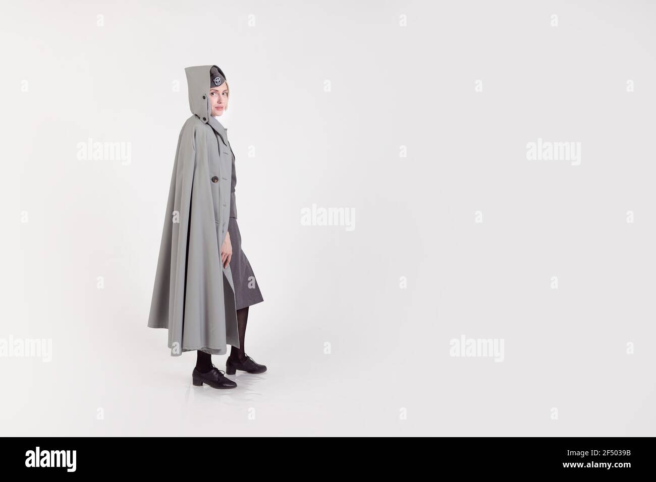 Woman actor reenactor in the historical uniform rad of the army during ...