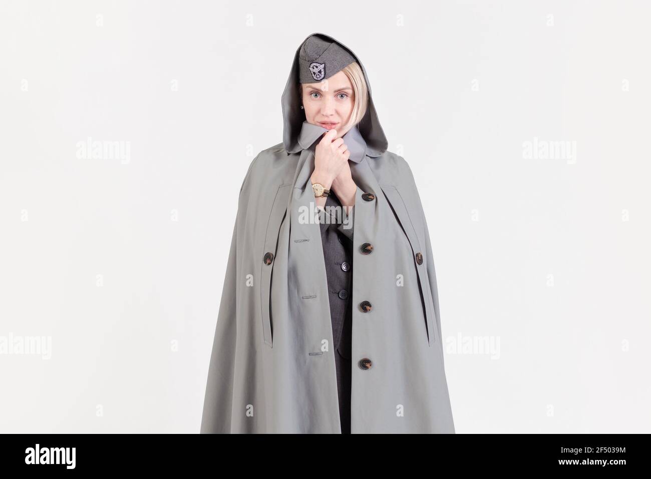 Woman actor reenactor in the historical uniform rad of the army during ...