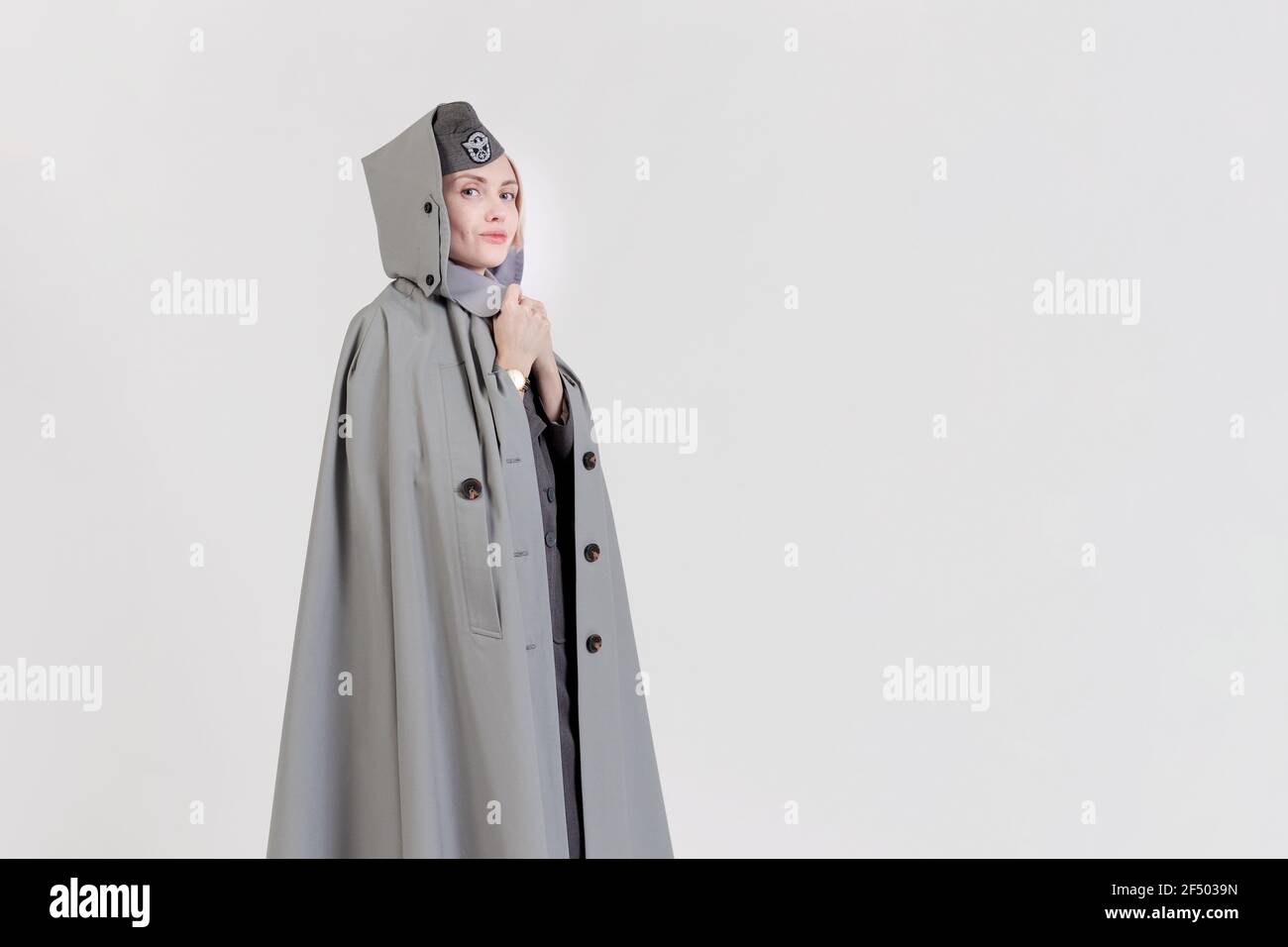 Woman actor reenactor in the historical uniform rad of the army during ...