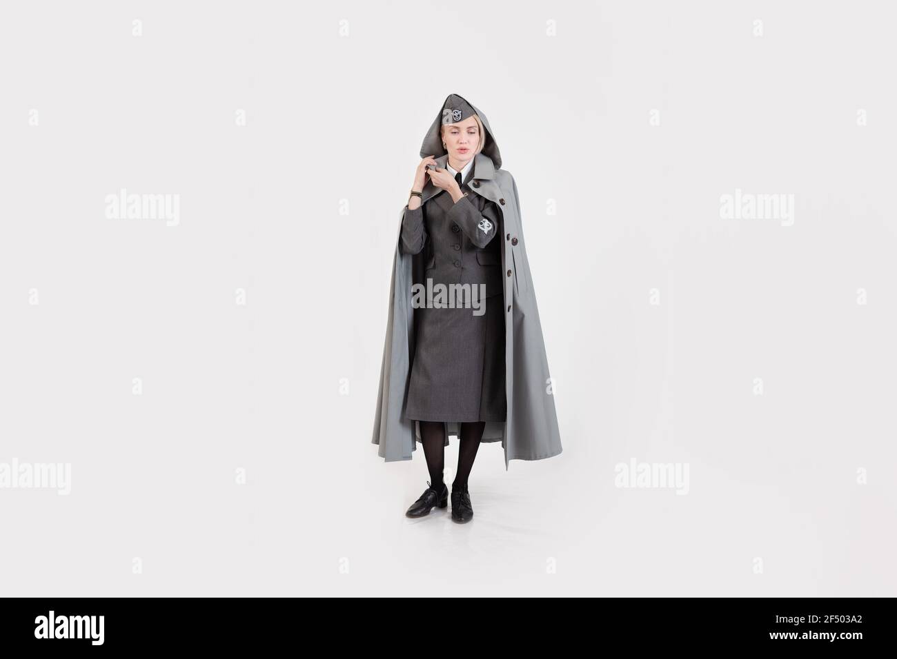 Woman actor reenactor in the historical uniform rad of the army during ...