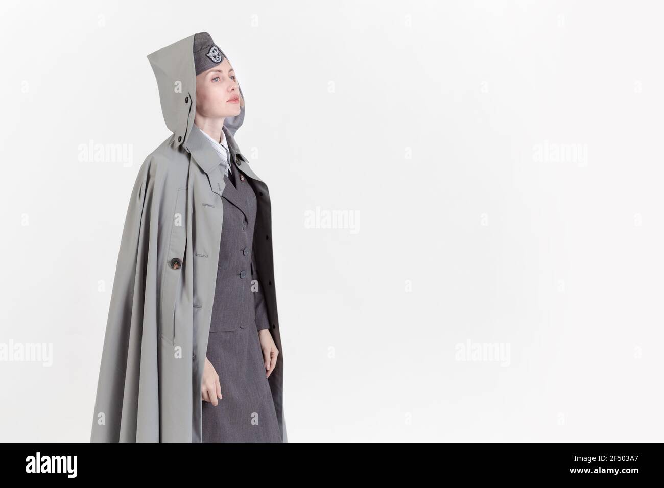 Woman actor reenactor in the historical uniform rad of the army during ...