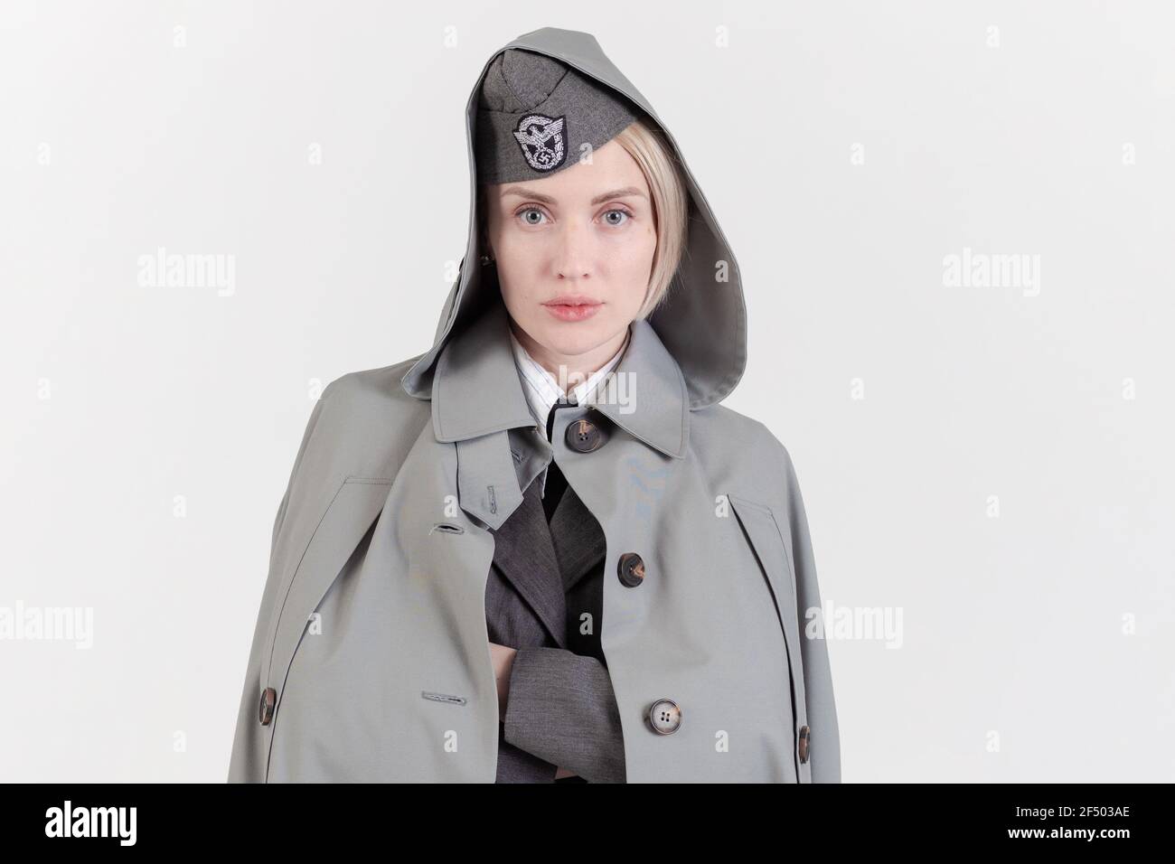 Woman actor reenactor in the historical uniform rad of the army during ...