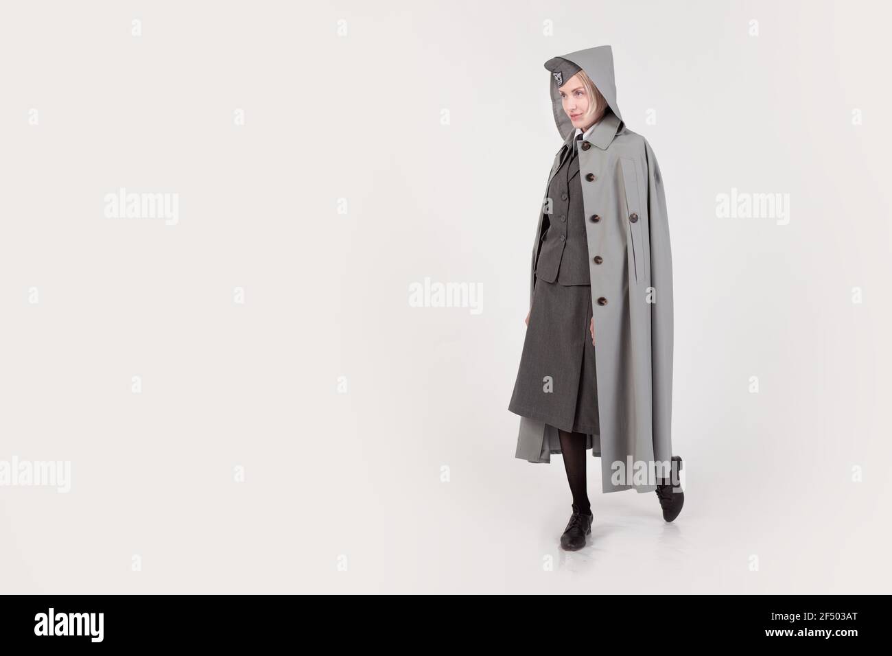 Woman actor reenactor in the historical uniform rad of the army during ...