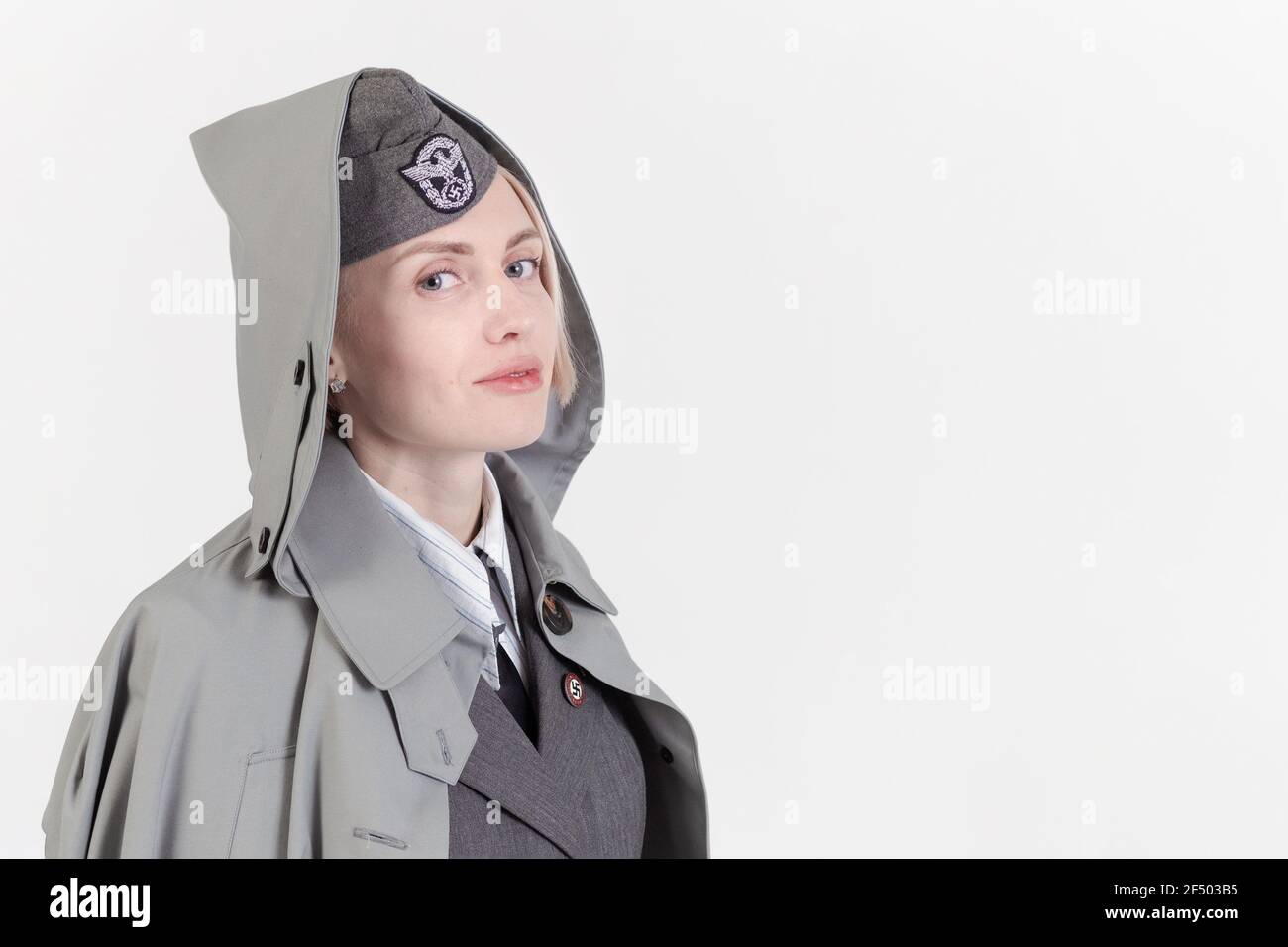 Woman actor reenactor in the historical uniform rad of the army during ...
