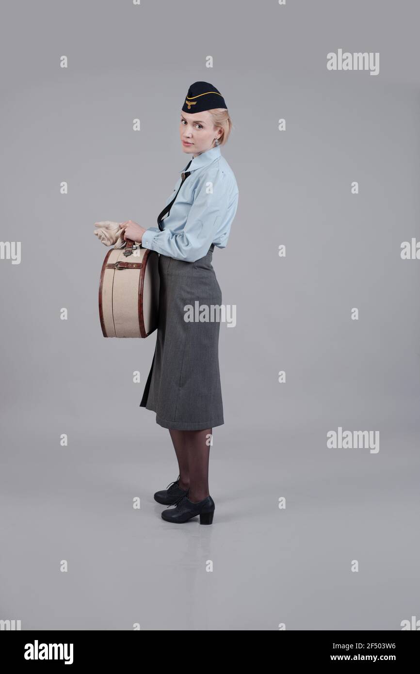 Woman actor reenactor in the historical uniform of the German army ...
