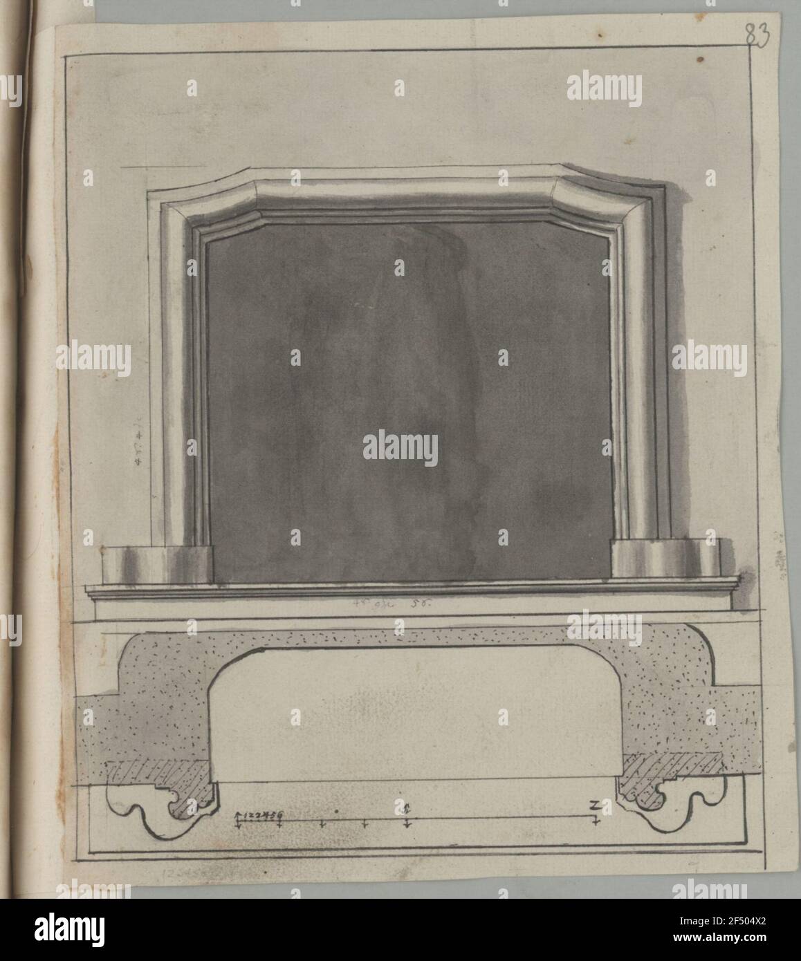 Fireplace, elevation and floor plan Stock Photo - Alamy