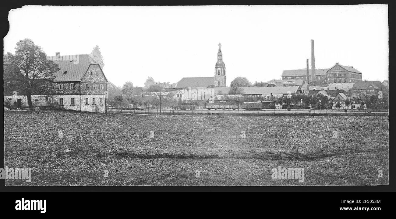 Schönbach. Middle village, church and factory Stock Photo - Alamy