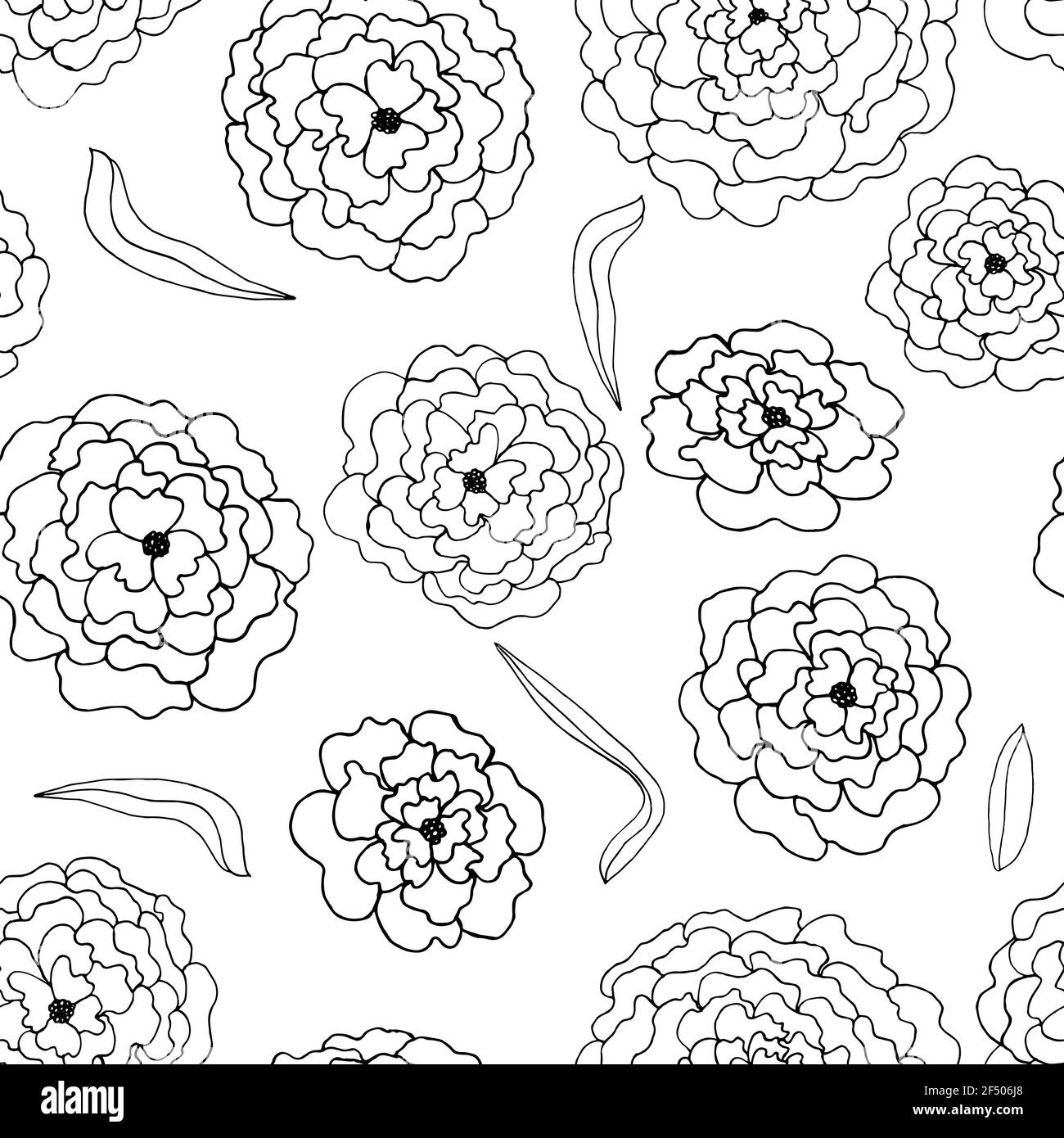 vector seamless pattern contour flowers on colored background Stock ...