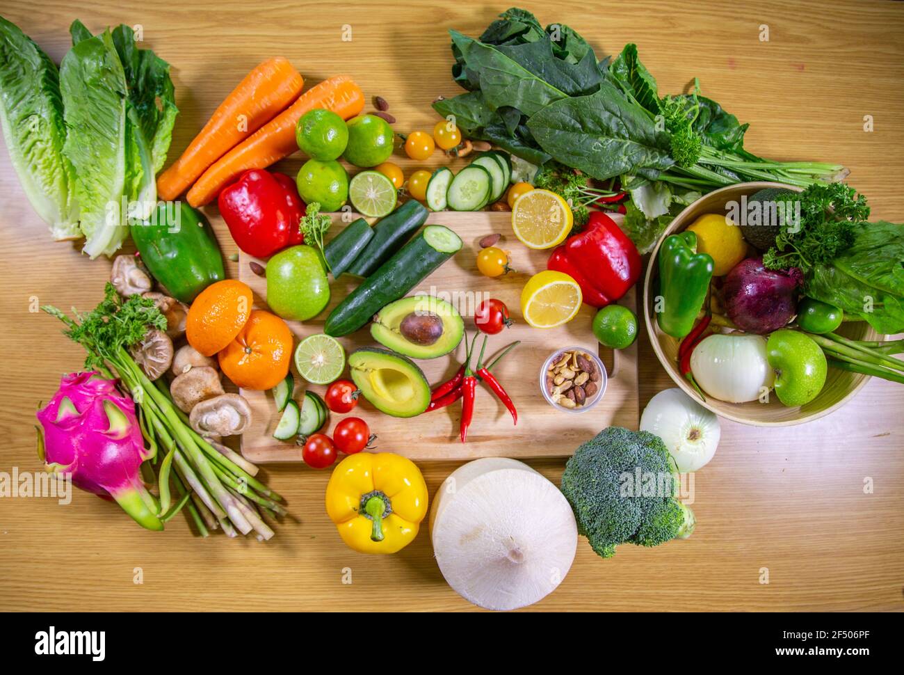 Healthy food clean eating selection: fruit, vegetable, seeds, superfood ...