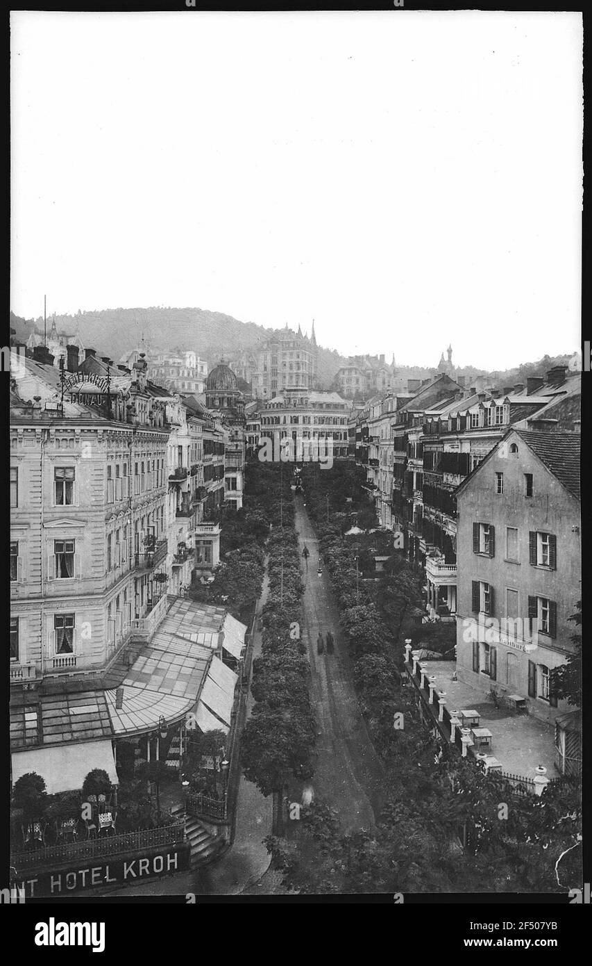 Carlsbad. Lower Parkstraße with Hotel Kroh and Weilburg (1859 Stock ...