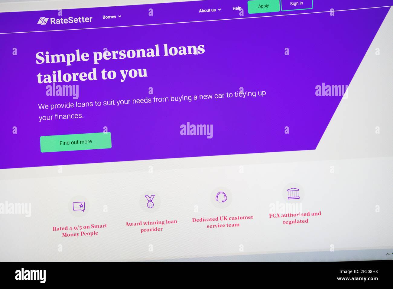 The homepage of the website of RateSetter, a peer-to-peer lending ...
