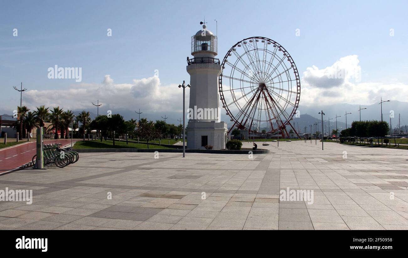 Late 19th-century octagonal Lighthouse (in the center) and Ferris Wheel ...