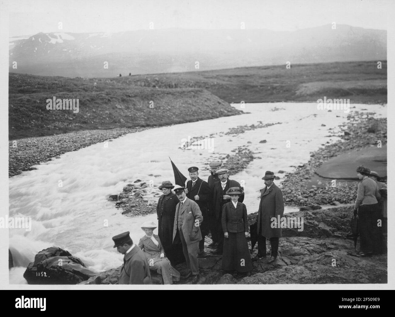 Tourists and crew members of a cruise ship in the Glerá valley above ...