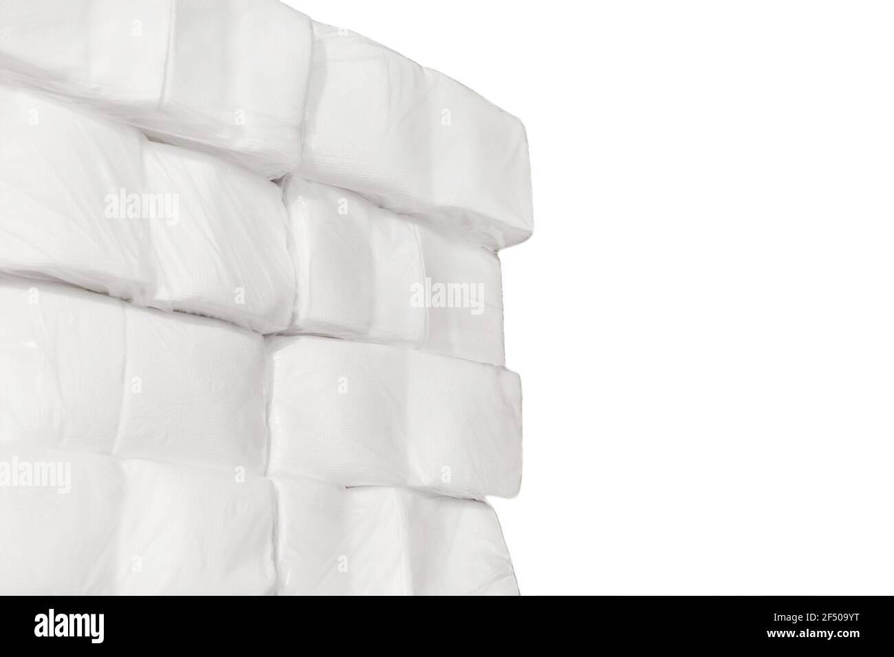 Pile of white wrapped paper napkins in warehouse background Stock Photo ...