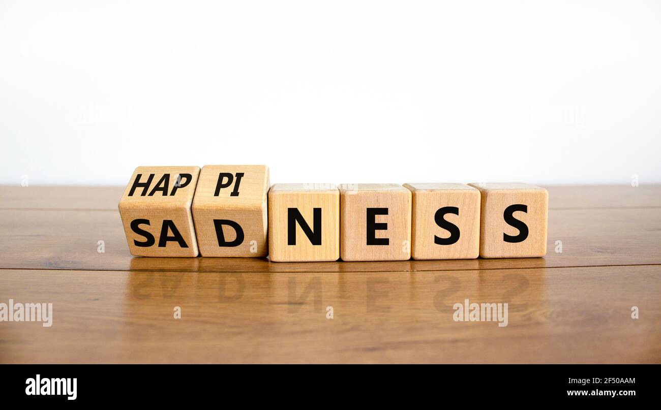 Happiness or sadness symbol. Turned cubes and changed the word 'sadness ...