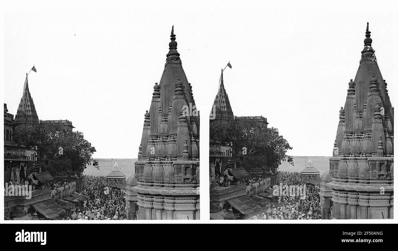 Varanasi (Benares) India. Hindu temple with towers. View from elevated ...