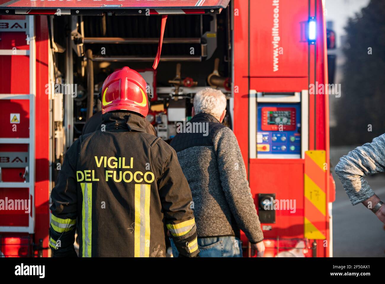 VILLANOVA DEL GHEBBO, ITALY 23 MARCH 2021: Vigili del fuoco, italian ...