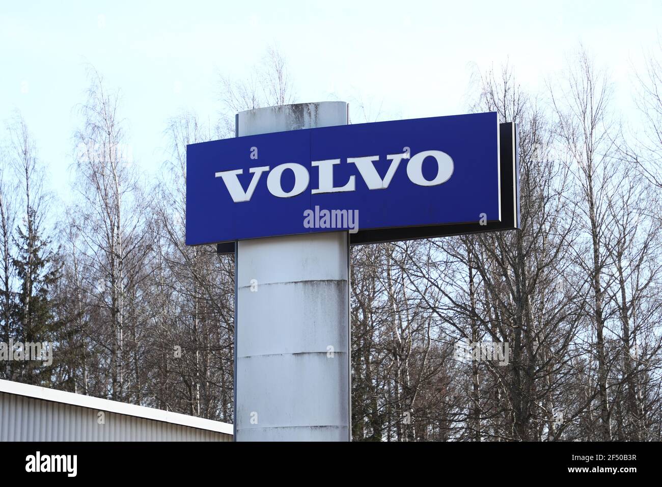 Volvo sign at a service facility on Tuesday. The truck manufacturer AB ...