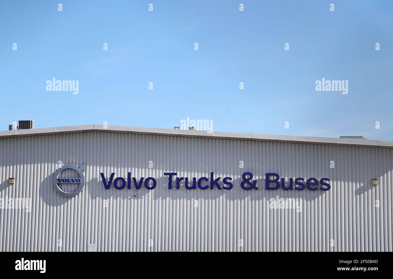 Volvo sign at a service facility on Tuesday. The truck manufacturer AB ...
