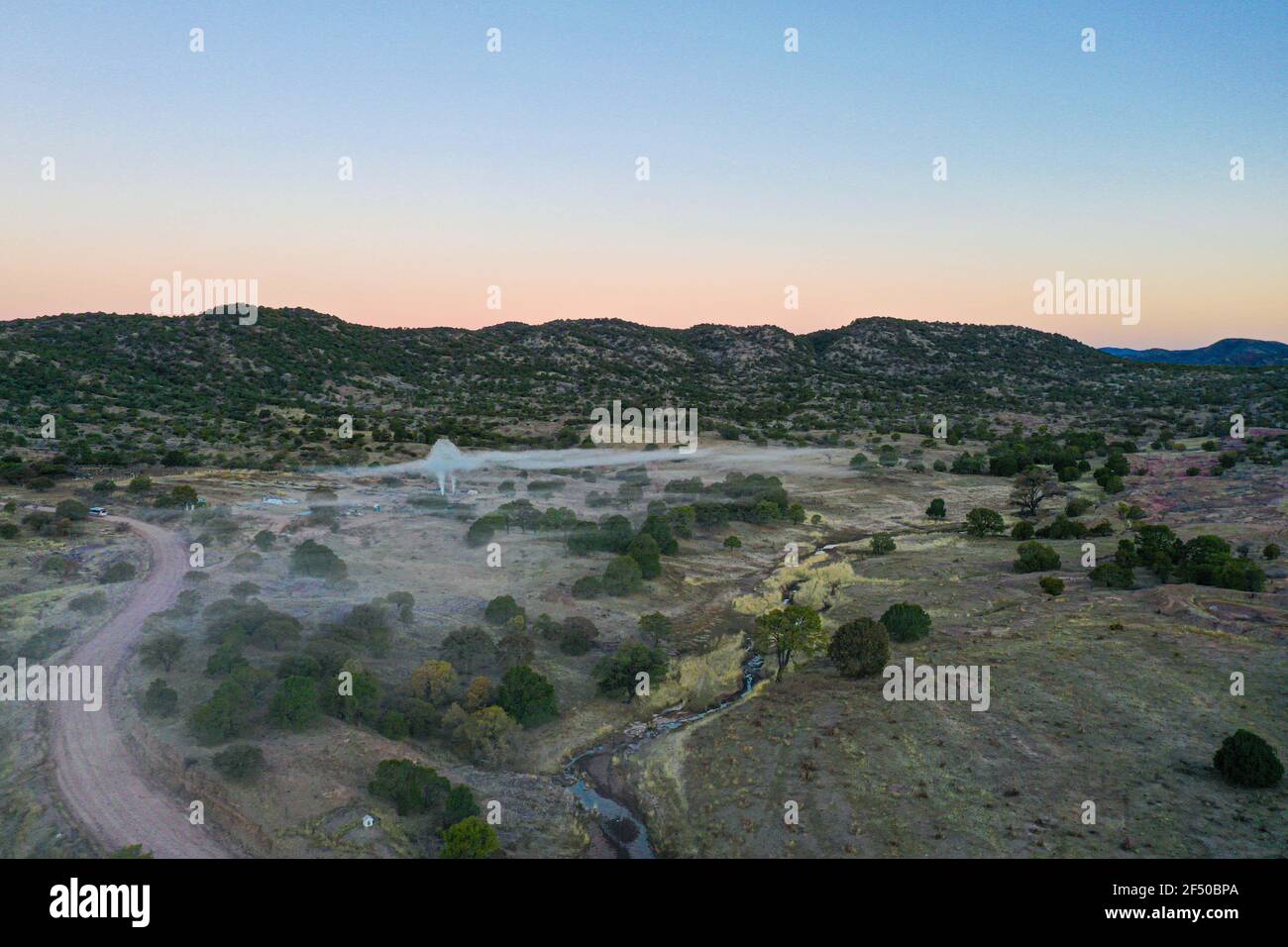 mist in valley of oaks and and pasture in Matarachi in the municipality ...