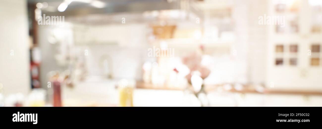 Kitchen blur background. Home indoor room interior. Modern cooking area ...