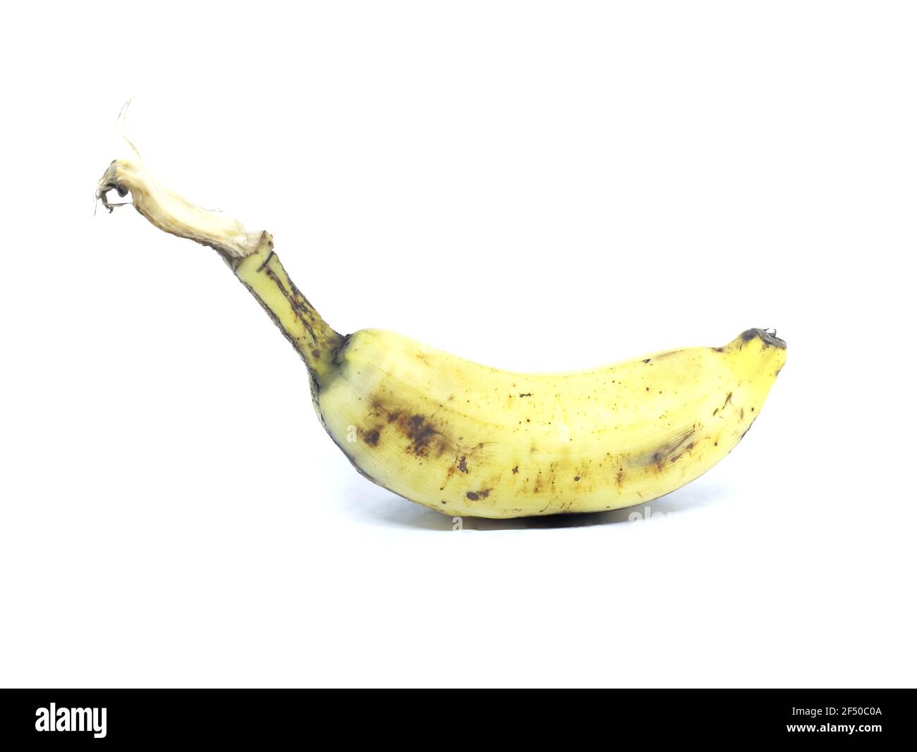 Closeup of a very ripe banana isolated on white background Stock Photo ...