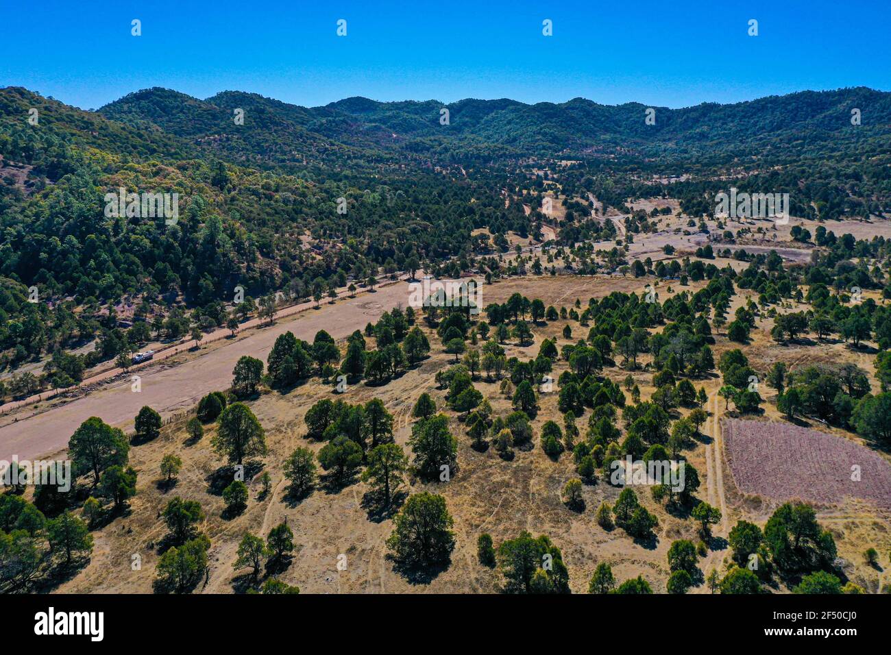 Aerial view of the valley and landscape in Matarachi in the ...