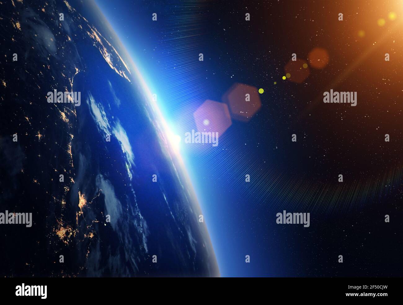 Planet Earth with a spectacular sunrise.Planet Earth and Sun rising ...