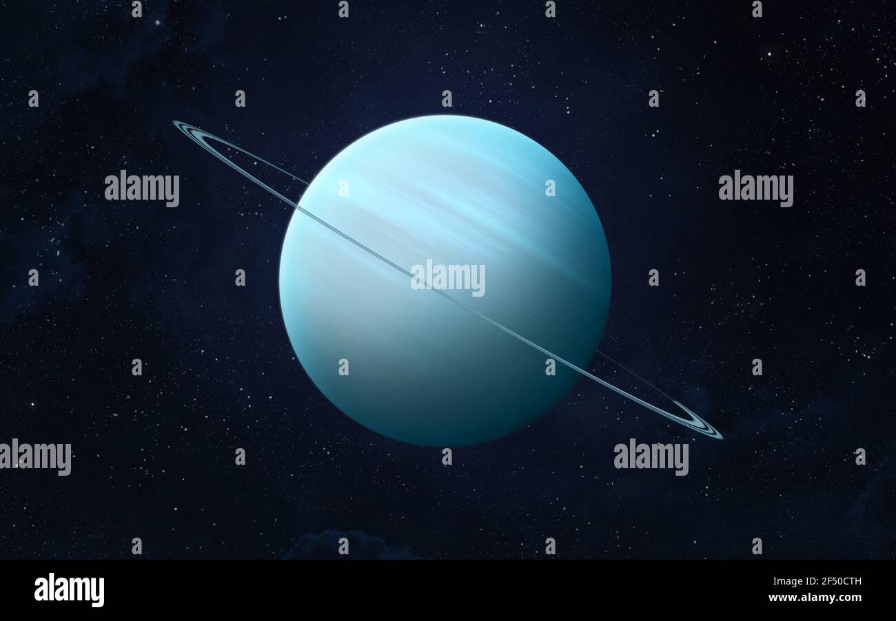 View of planet Uranus from space. Space, nebula and planet Uranus. This ...