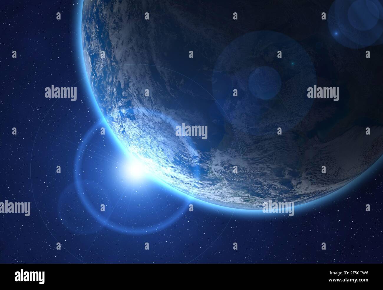 Blue planet Earth and rising sun. Elements of this image furnished by ...