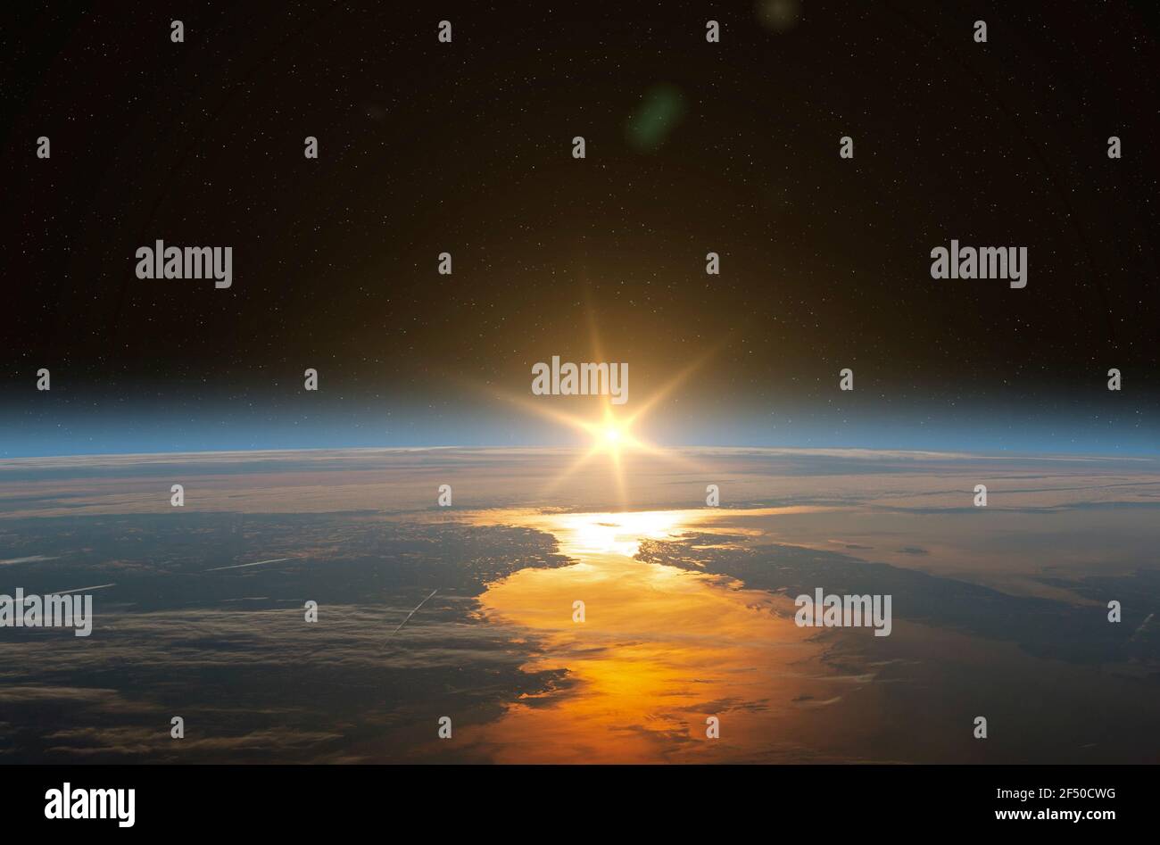 Planet Earth with a spectacular sunset. Sunrise and Earth. Elements of this image furnished by ...