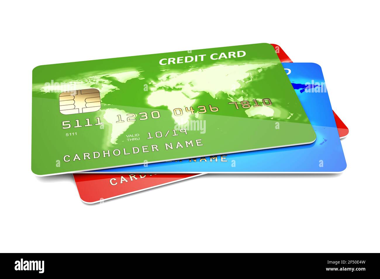 Colorful debit credit plastic bank cards on a white background. 3d ...