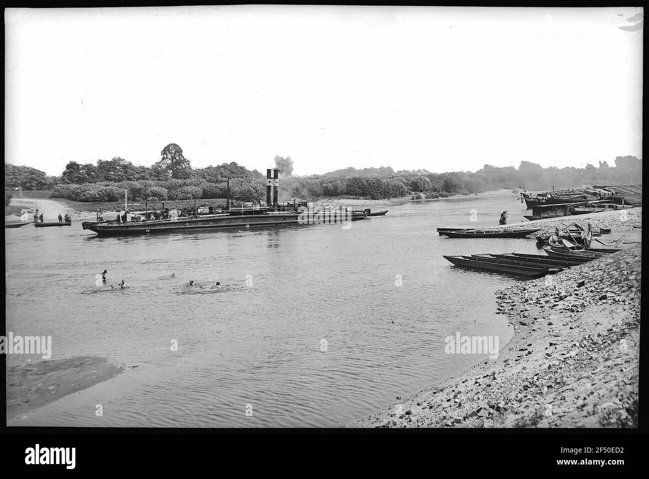 Belger. View of the Elbe with tractor Stock Photo - Alamy