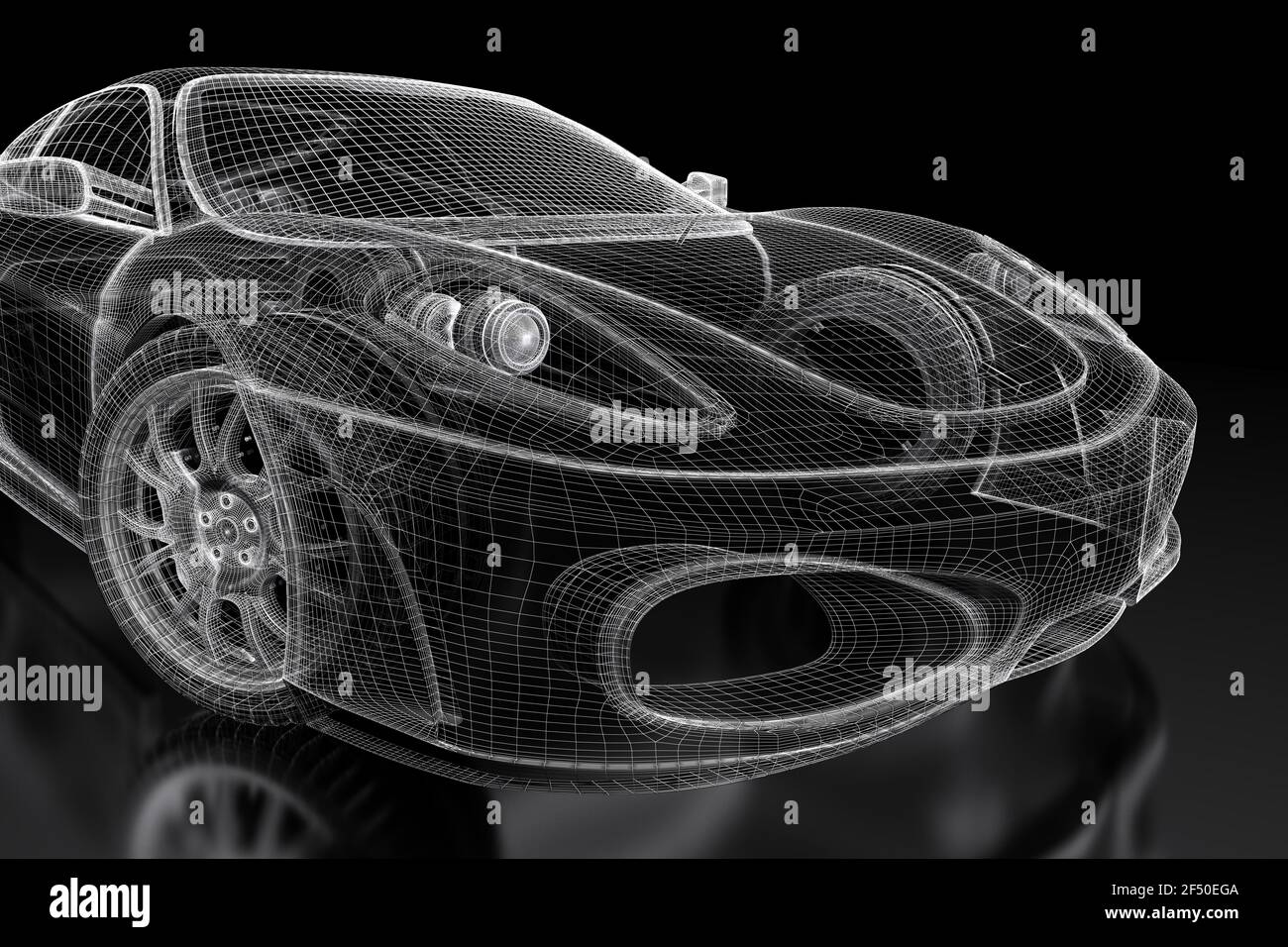 Car vehicle 3d blueprint mesh model on a black background. 3d rendered ...