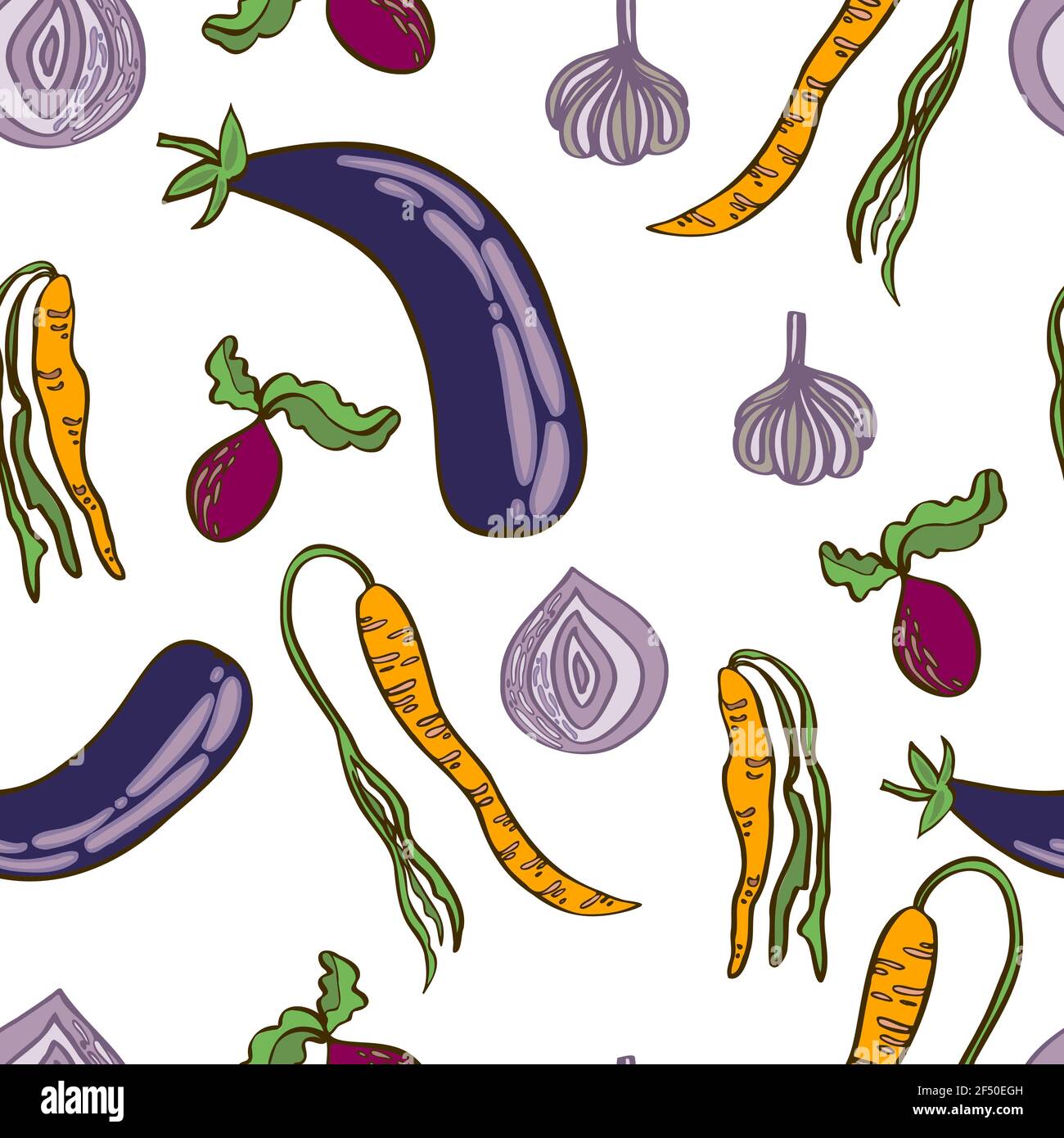 vector seamless vegetable pattern multicolored vegan Stock Photo - Alamy