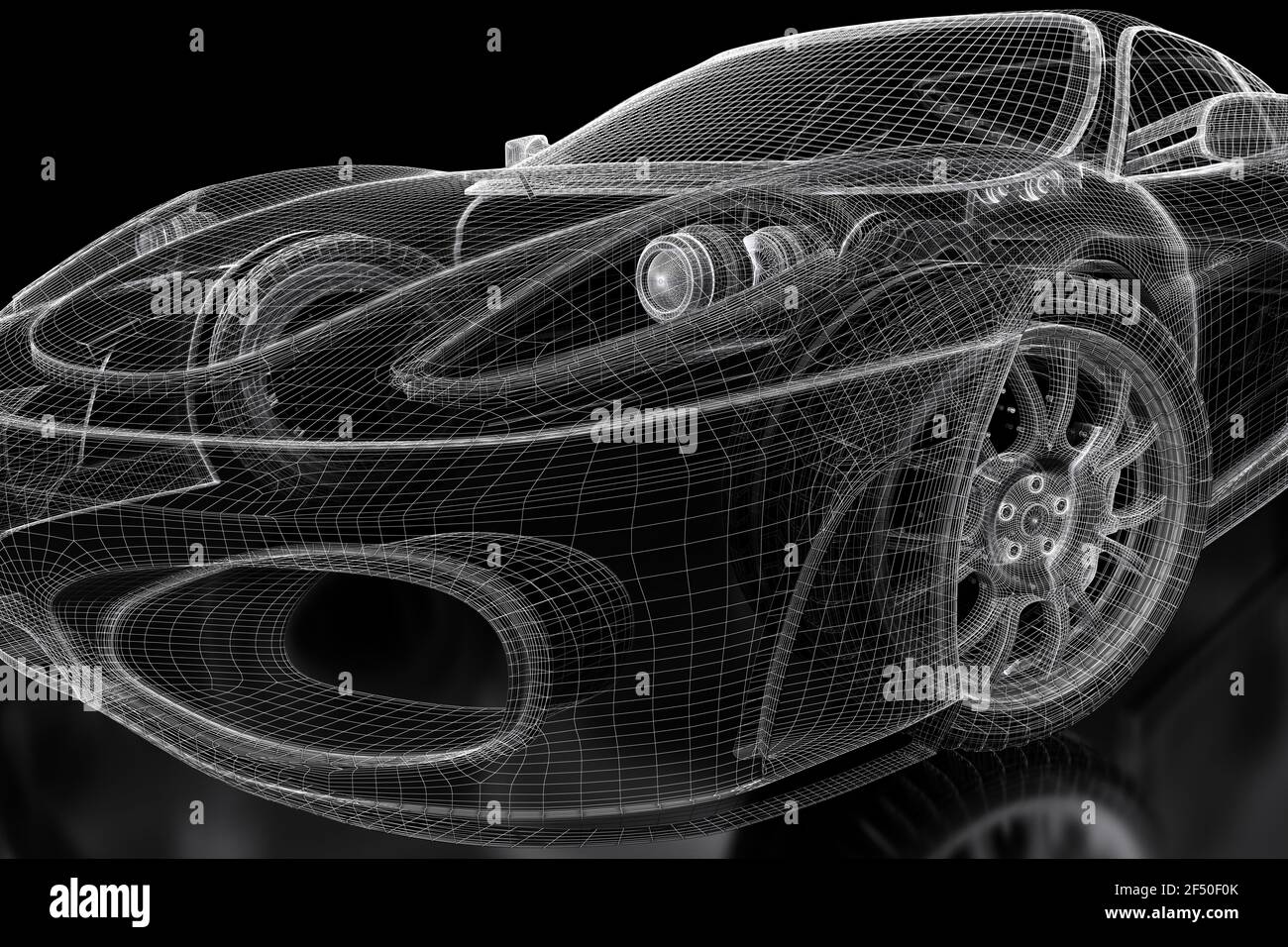 Car vehicle 3d blueprint mesh model on a black background. 3d rendered ...