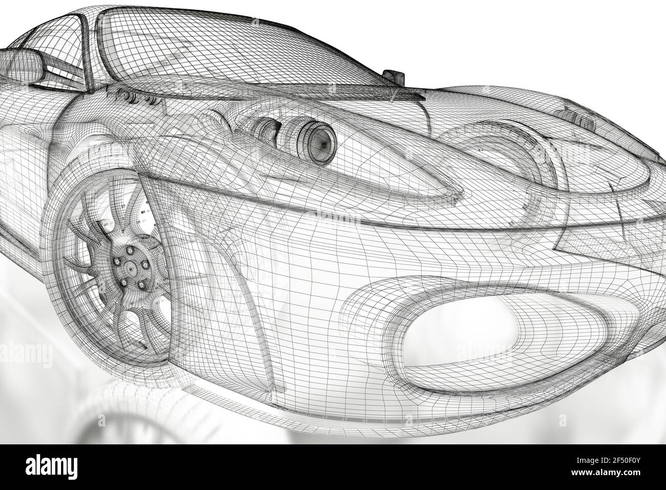 Car vehicle 3d blueprint mesh model on a white background. 3d rendered ...