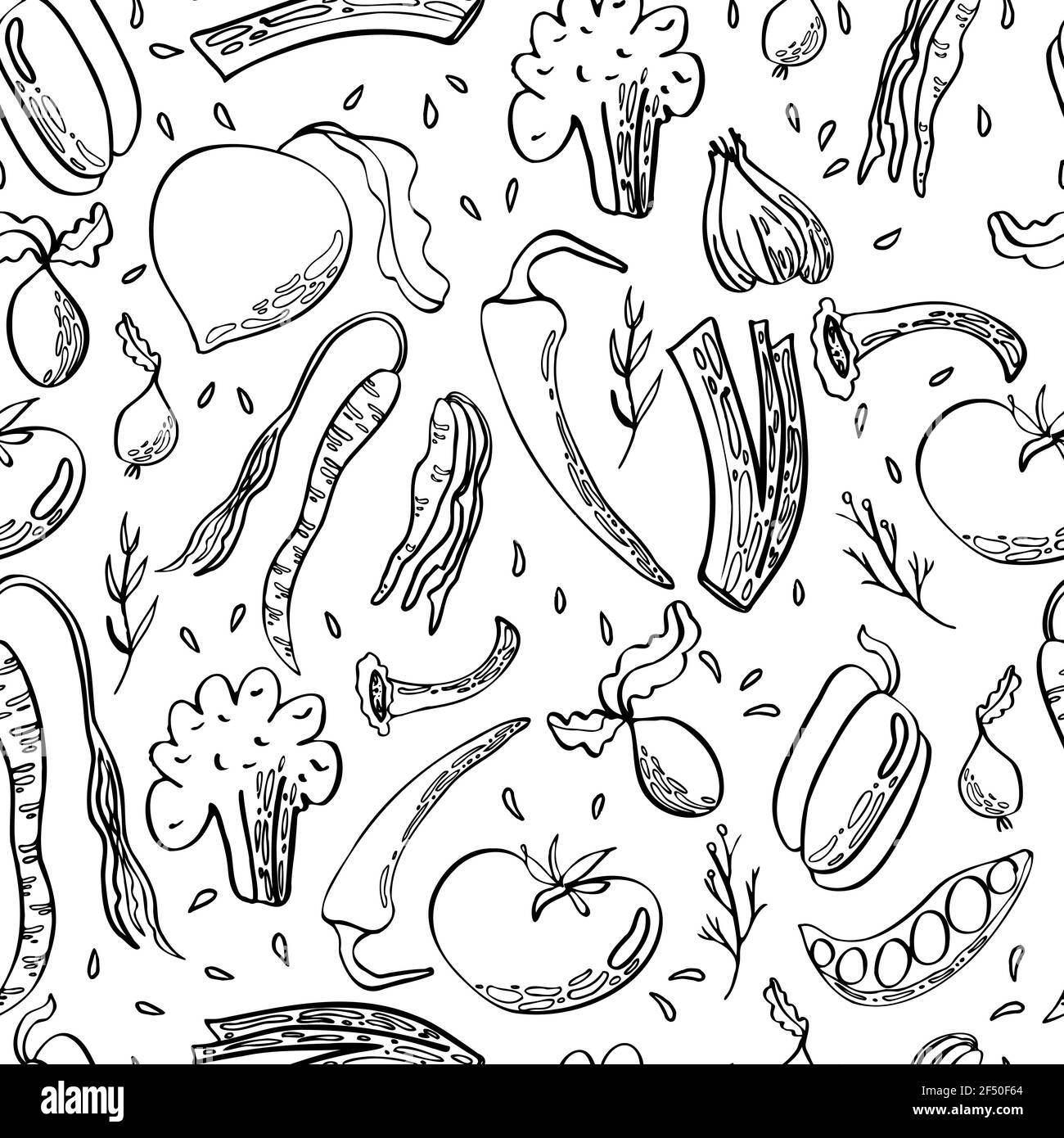 vector seamless vegetable pattern with seeds and herbs Stock Photo - Alamy