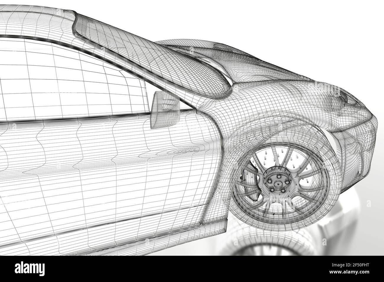 Car vehicle 3d blueprint mesh model on a white background. 3d rendered ...