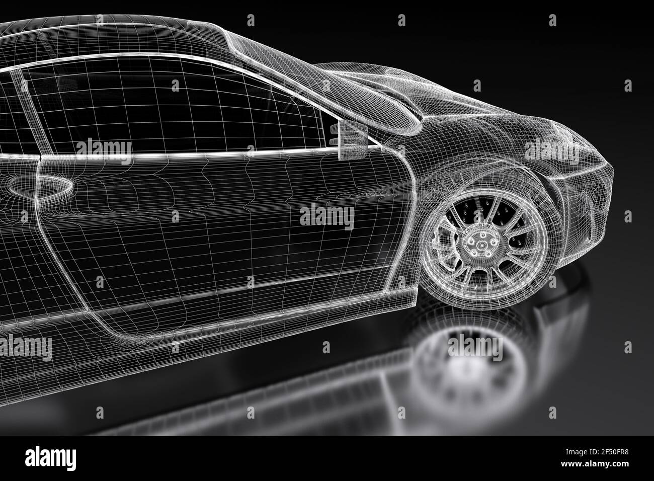 Car vehicle 3d blueprint mesh model on a black background. 3d rendered ...