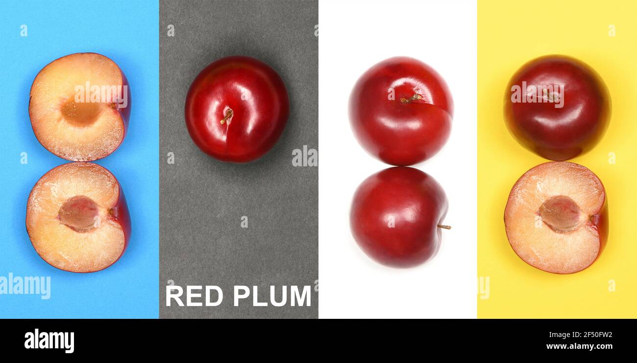 Creative layout made of red plum fruit. High resolution photo. Full ...