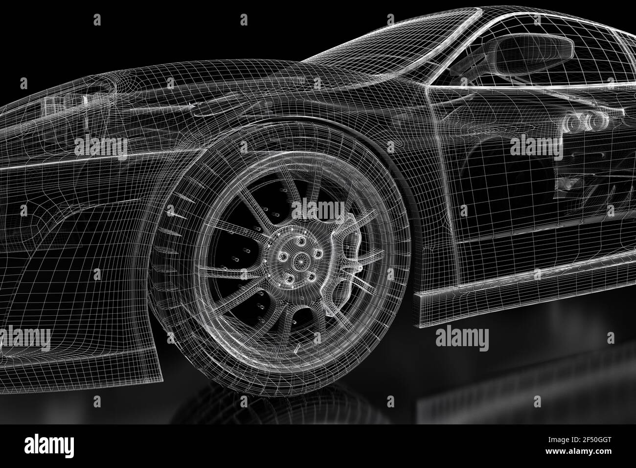 Car vehicle 3d blueprint mesh model on a black background. 3d rendered ...