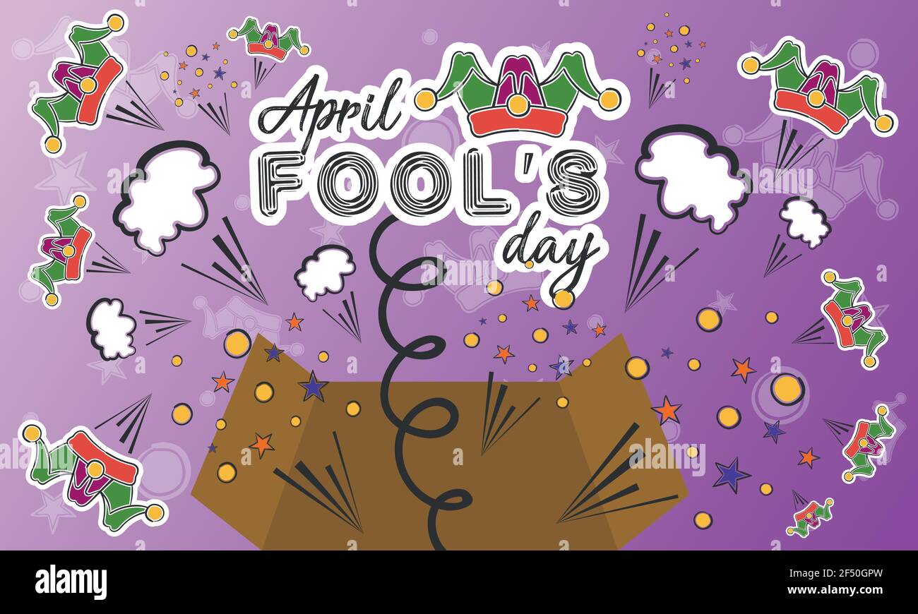 April fool day banner. Funny crazy joke box - Vector Stock Vector Image ...