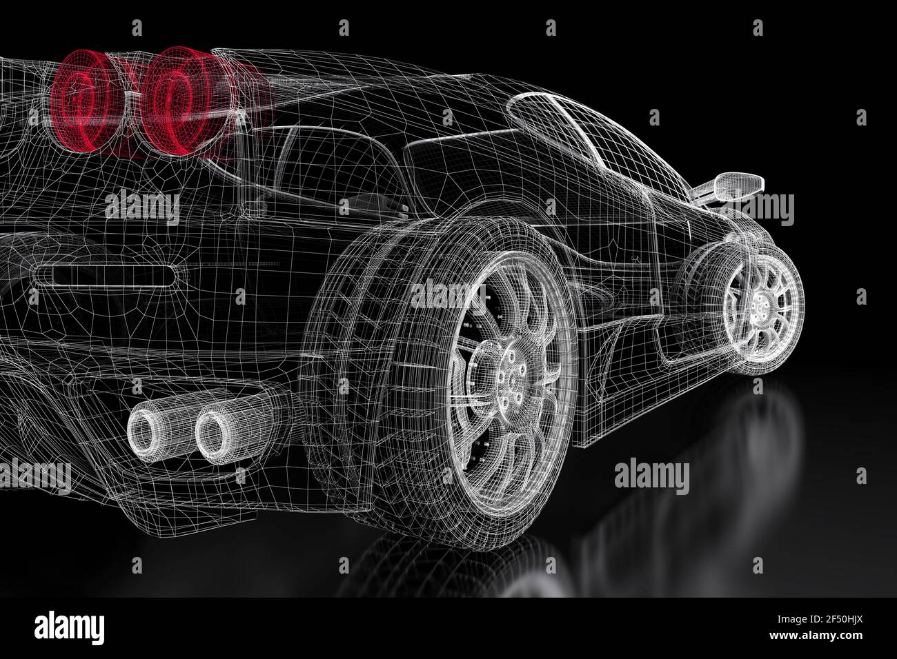 Car vehicle 3d blueprint mesh model on a black background. 3d rendered ...