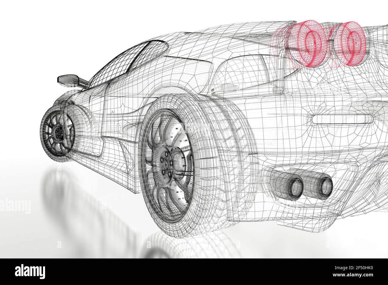 Car vehicle 3d blueprint mesh model on a white background. 3d rendered ...