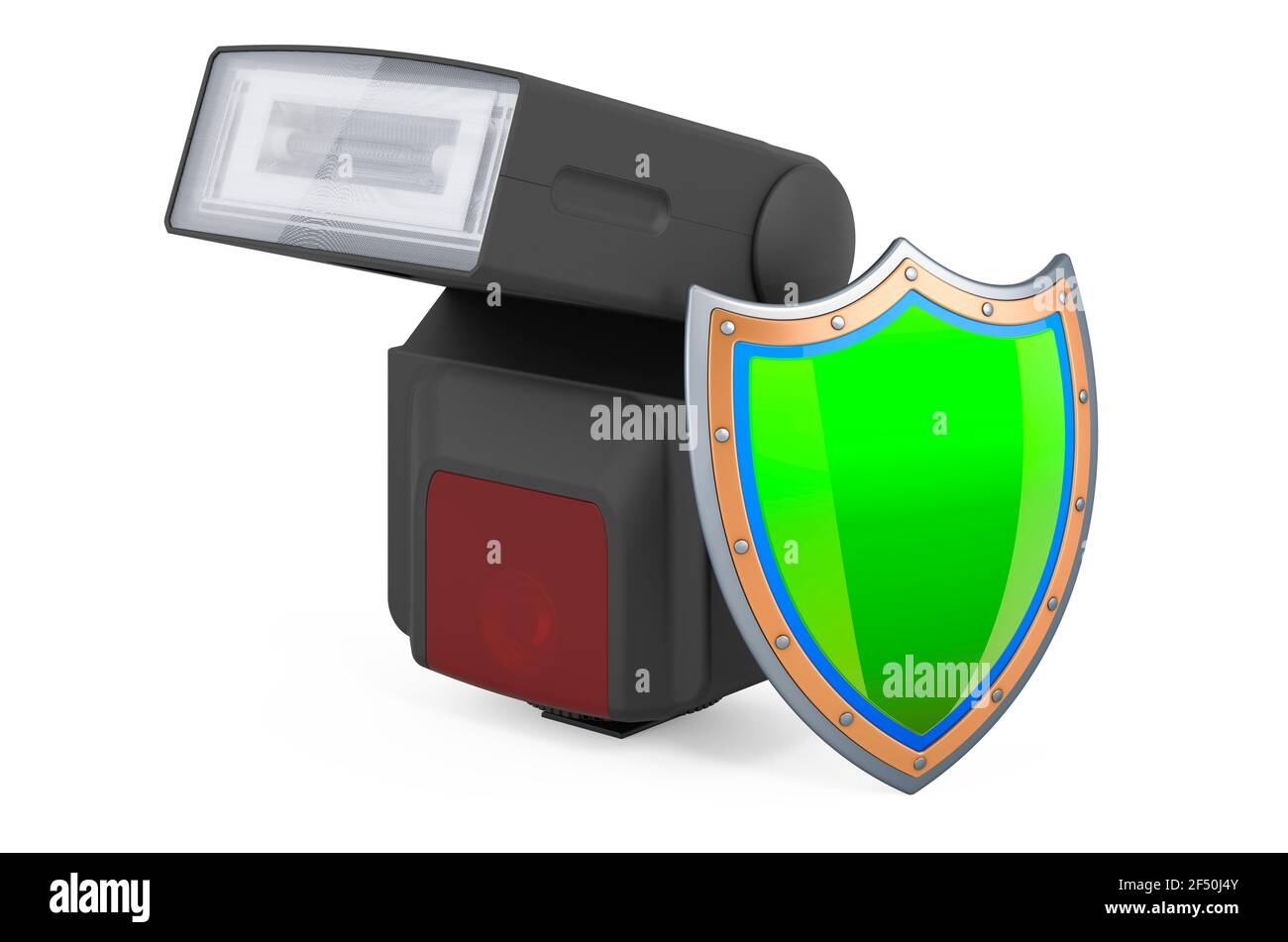External flash with shield, 3D rendering isolated on white background ...