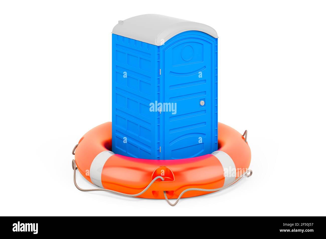 Repair and service of mobile portable blue plastic toilet, 3D rendering ...