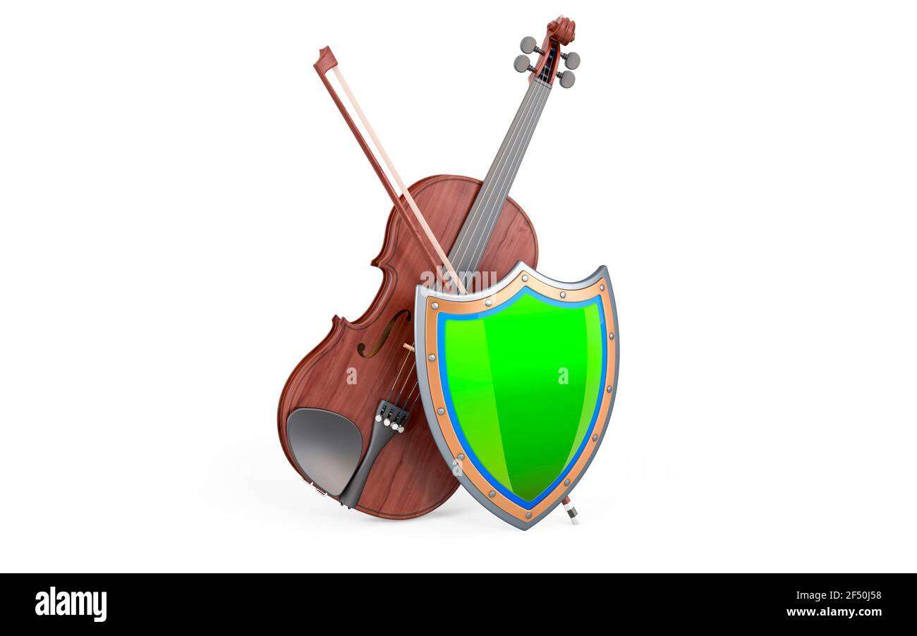 Violin with shield, 3D rendering isolated on white background Stock ...