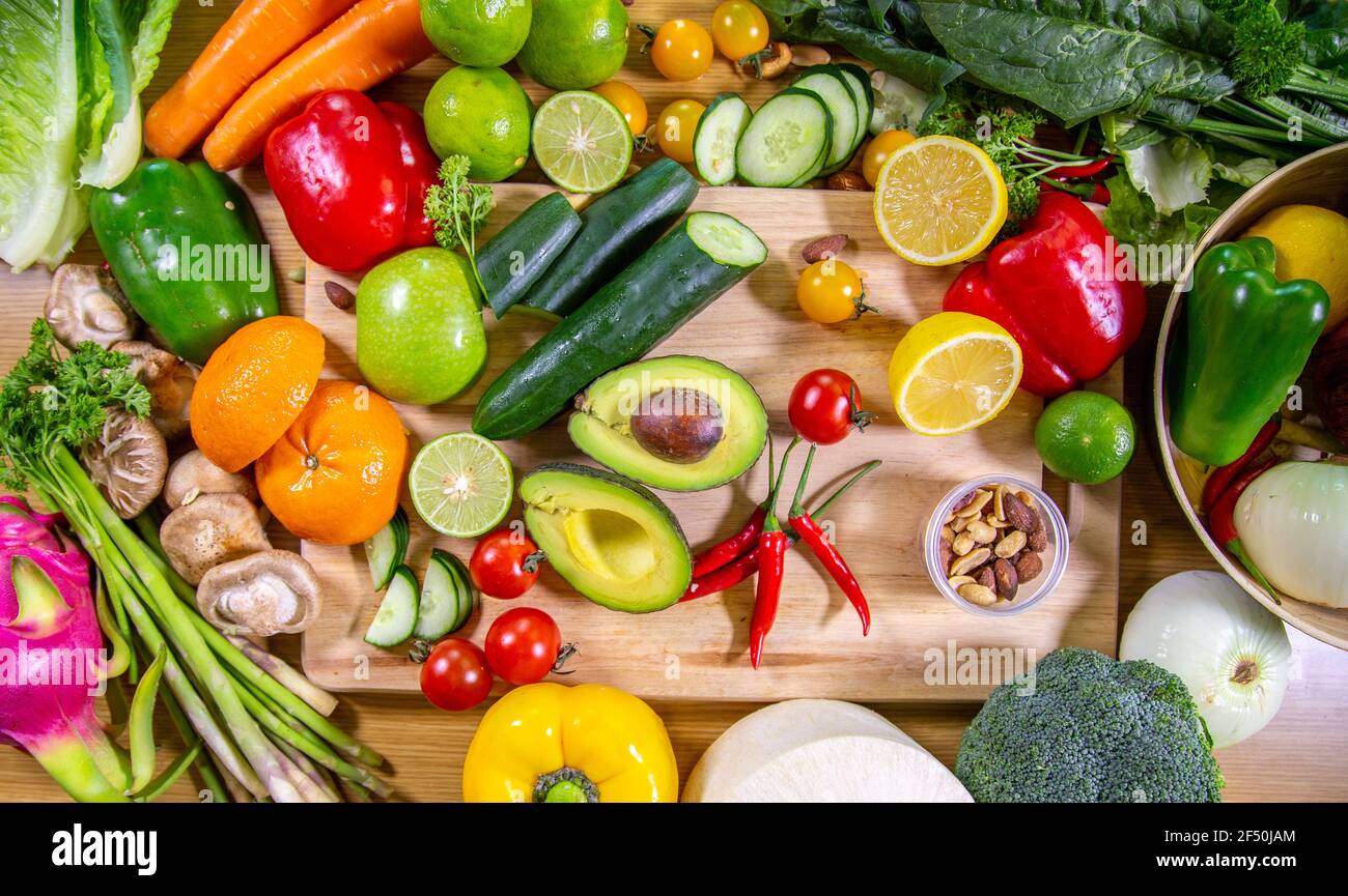 Healthy food clean eating selection: fruit, vegetable, seeds, superfood ...